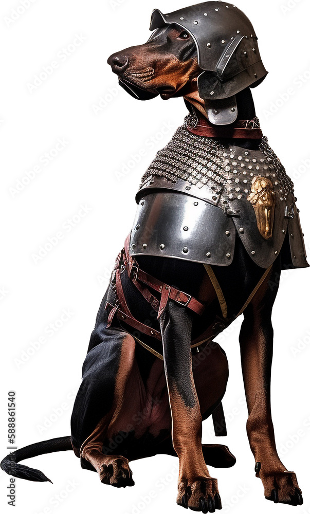 Knight Doberman Pinscher Dog Wearing Gleaming Metal Armor, Generative ...