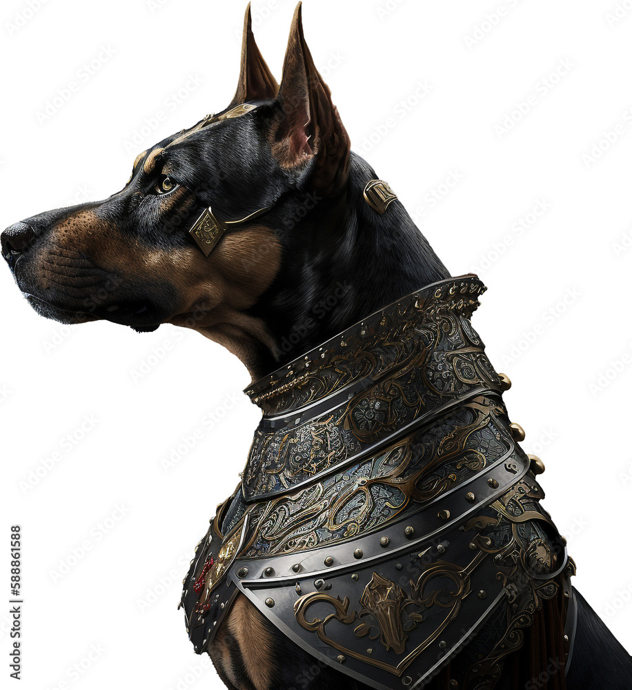 Knight Doberman Pinscher Dog Wearing Gleaming Metal Armor, Generative ...