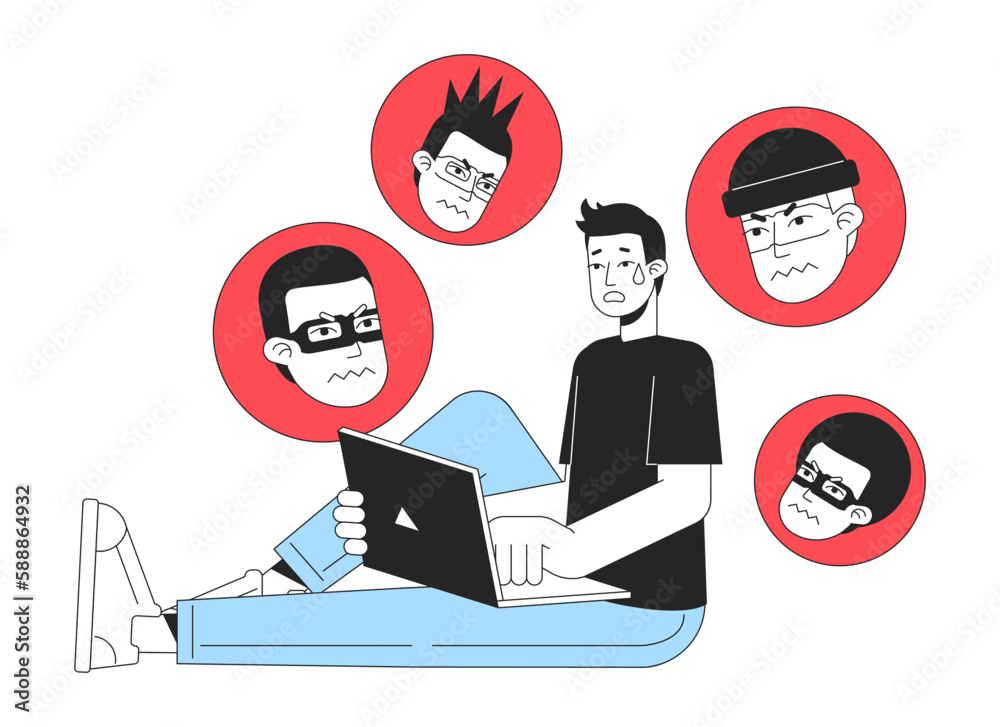 Online scams line concept vector spot illustration. Editable 2D flat ...
