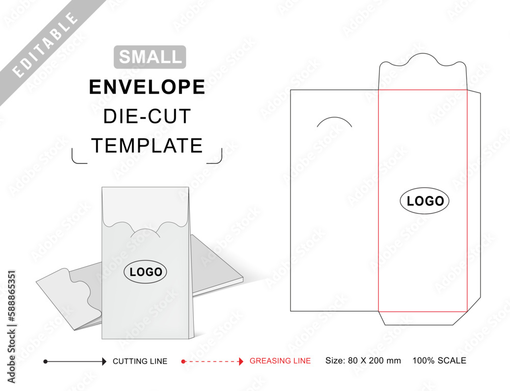 Envelope die cut template, curved shape envelope die cut template Stock ...