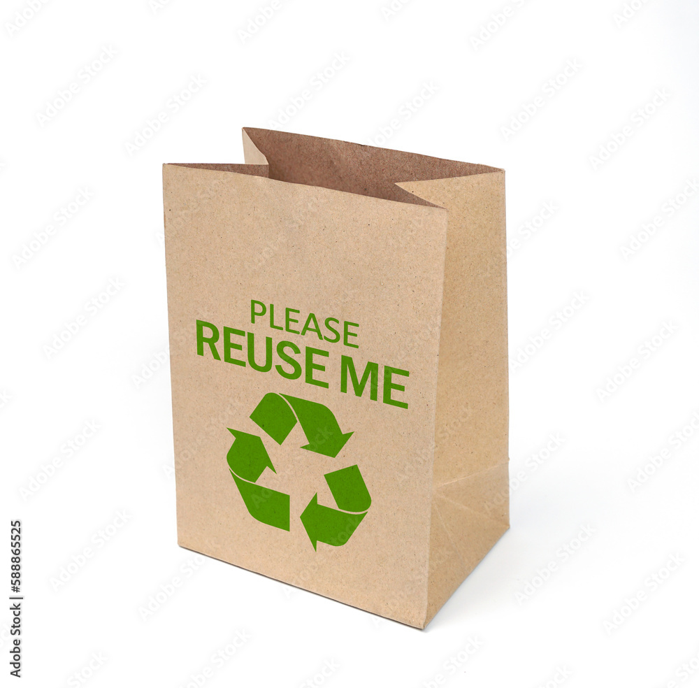 Brown paper bag that is recyclable and reusable with green recycling ...