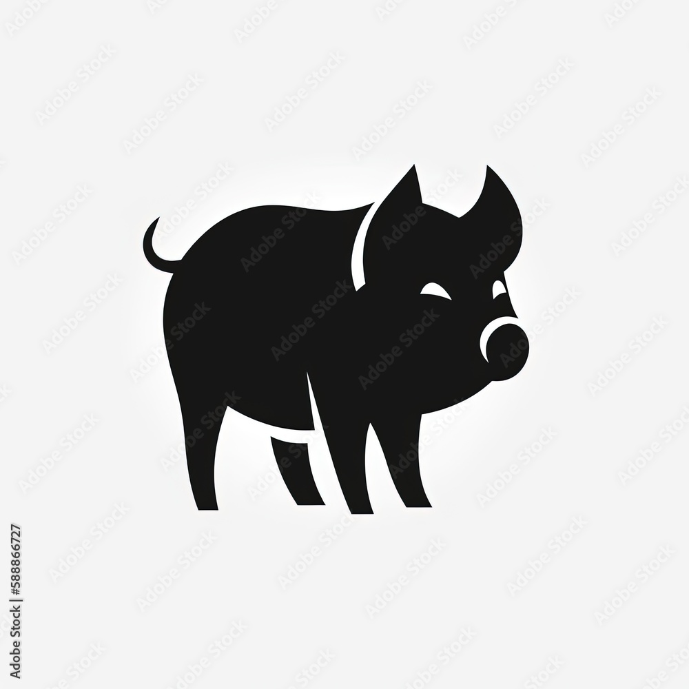 Pig Silhouette in black and white. Minimalistic illustration for Logo Design created using ...