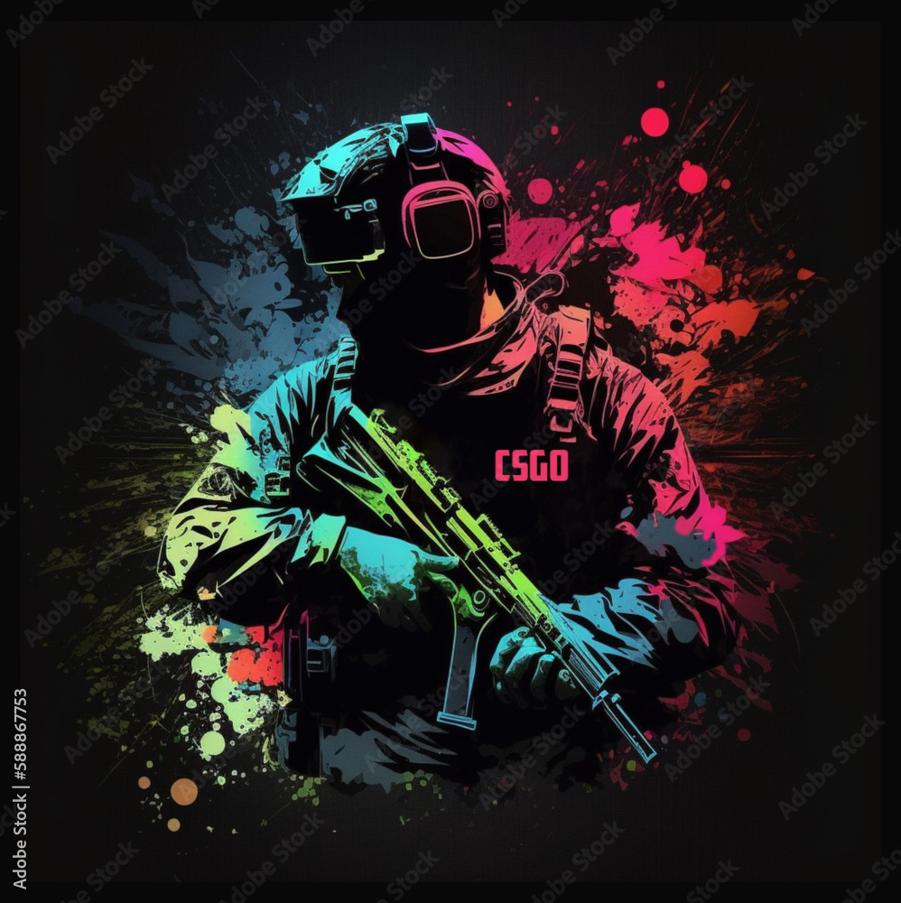 Soldier esport graffiti artwork on black background, mascot logo design ...