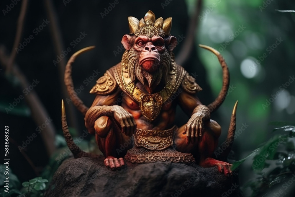King monkey in the jungle or forest with powerful angry look. Hindu or ...