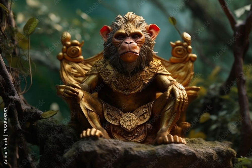 King monkey in the jungle or forest with powerful angry look. Hindu or ...