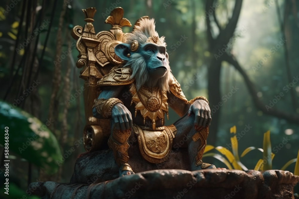 King monkey in the jungle or forest with powerful angry look. Hindu or ...
