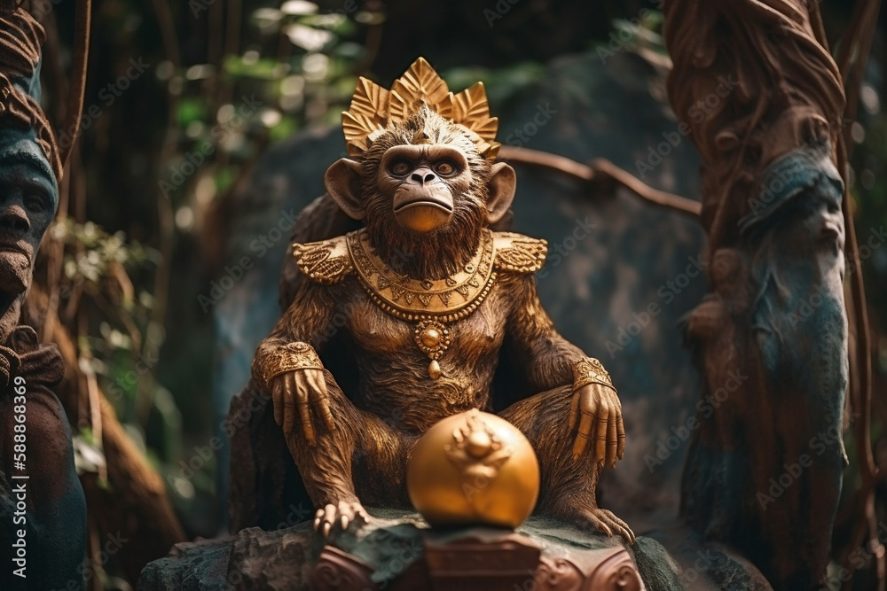 King monkey in the jungle or forest with powerful angry look. Hindu or ...