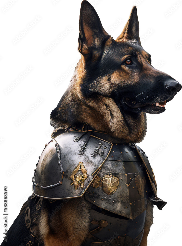 Knight German Shepherd Dog Wearing Gleaming Metal Armor, Generative AI ...