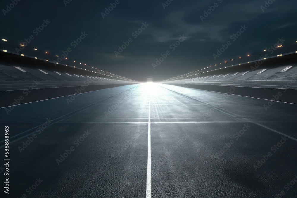 Night race track finish line. Generate Ai Stock Illustration | Adobe Stock