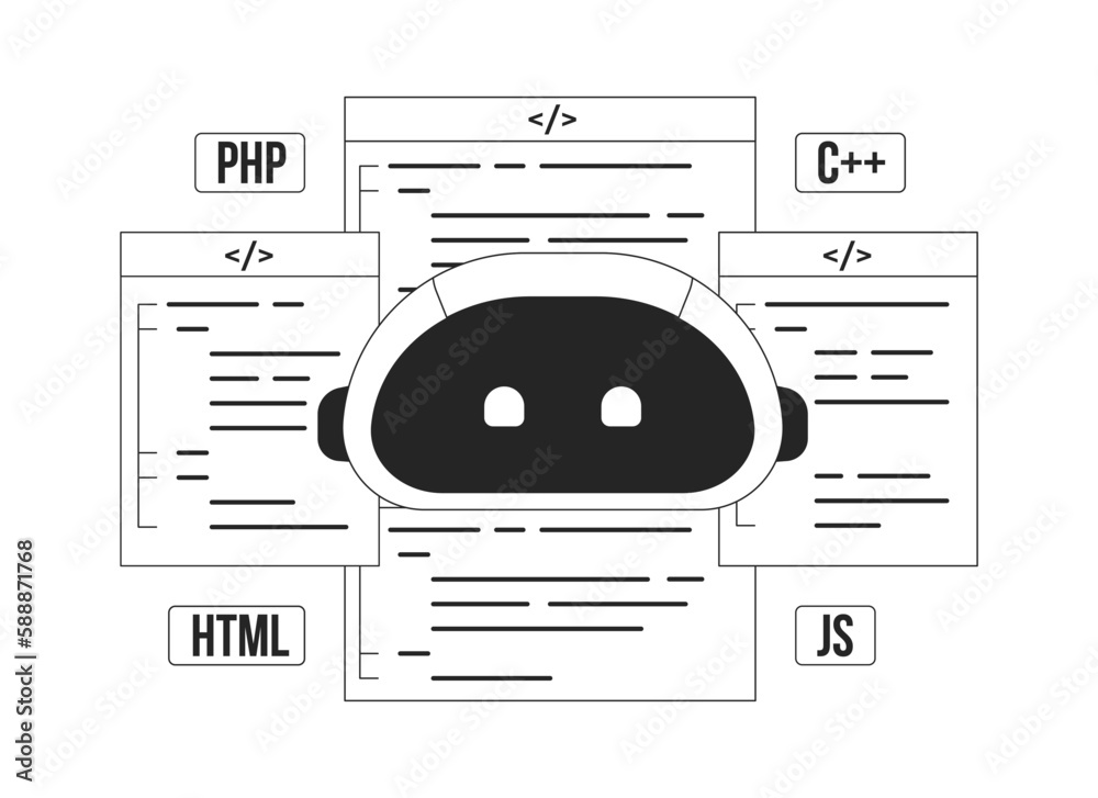AI-assisted coding black and white concept vector spot illustration ...