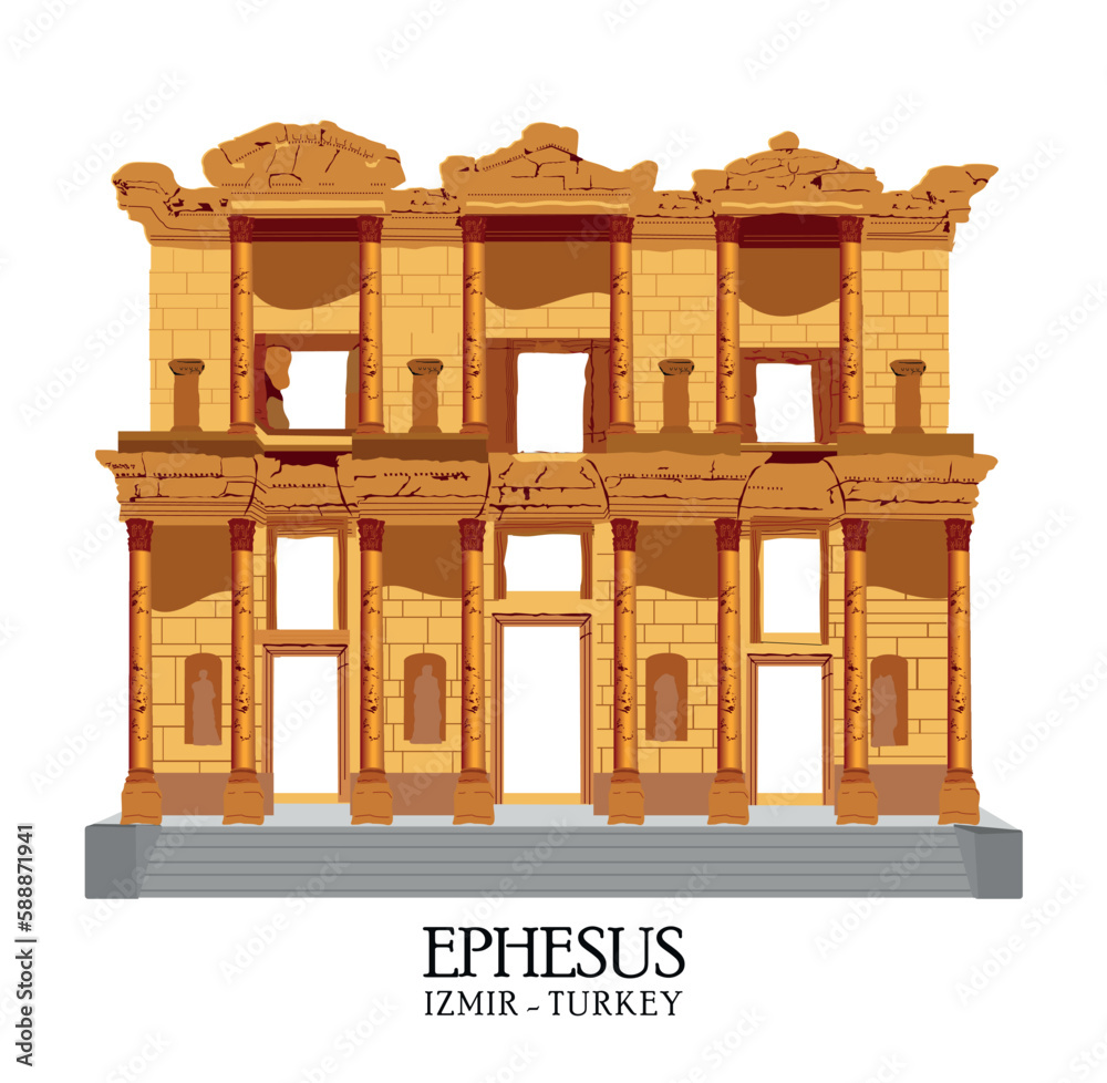 Vetor de Turkey, Izmir, Selcuk. Library of Celsus in the ancient city ...