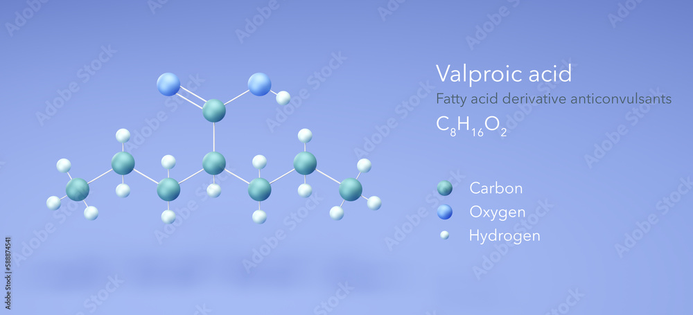 valproic acid molecule, molecular structures, valproate, 3d model ...