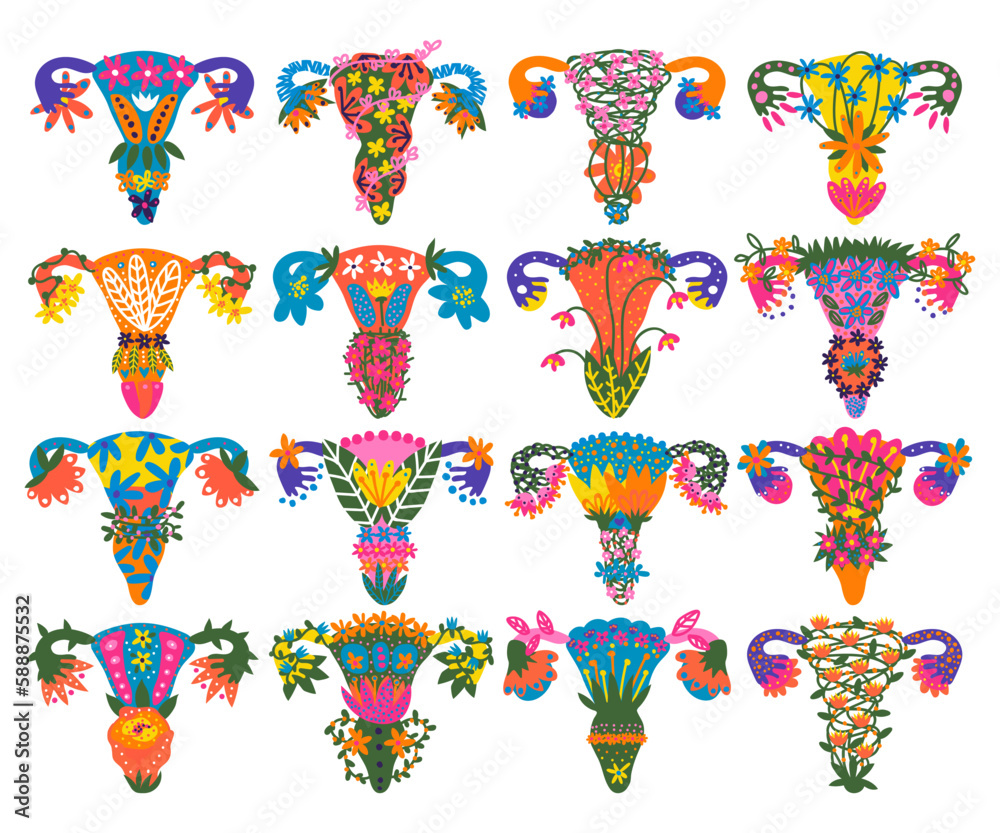 Blooming of uterus collection. Healthy female reproductive system ...