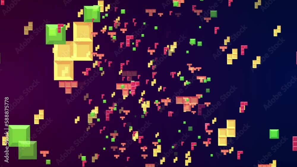 Camera Flying Through Tetris Block. Brick Block Classic Puzzle Game ...