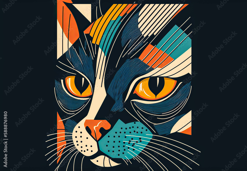 Modern illustration of a cat with limited colors and accentuated design ...