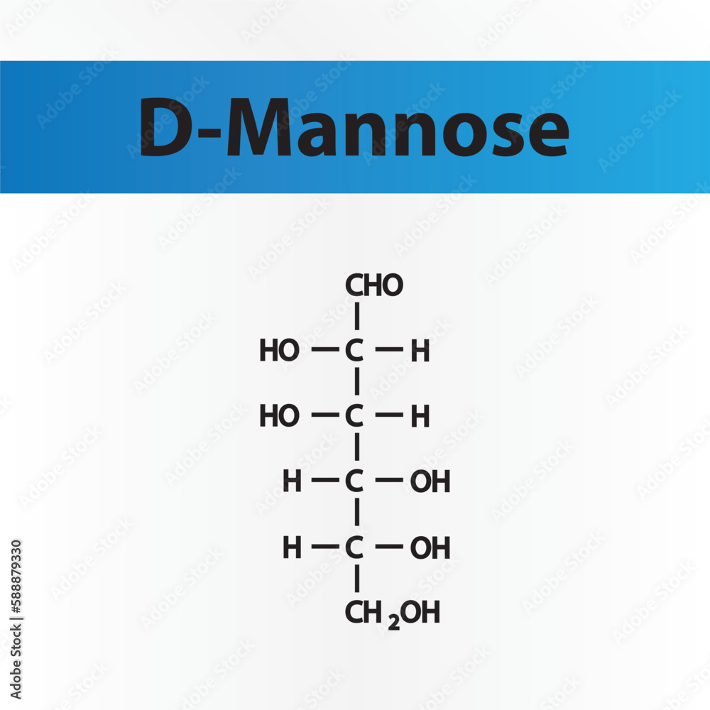 Straight chain form chemical structure of D-Mannose sugar. Scientific vector illustration on ...