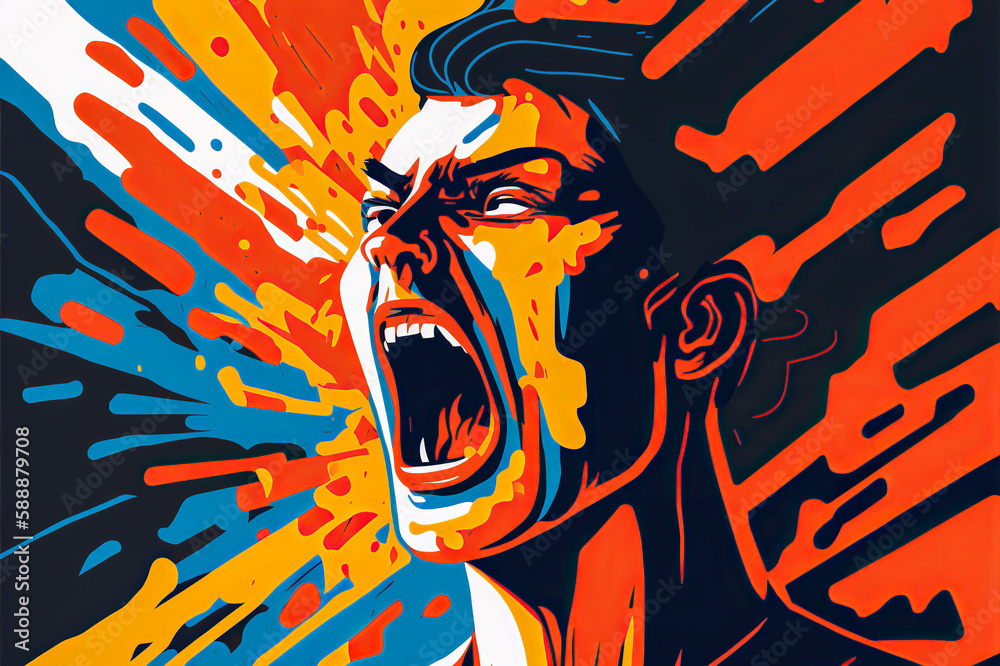 Graphically-striking illustration of a person expressing intense ...