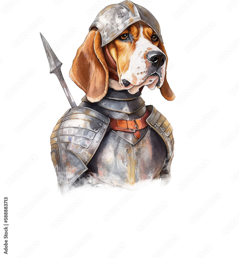 Knight Beagle Dog Wearing Gleaming Metal Armor, Generative AI Stock ...