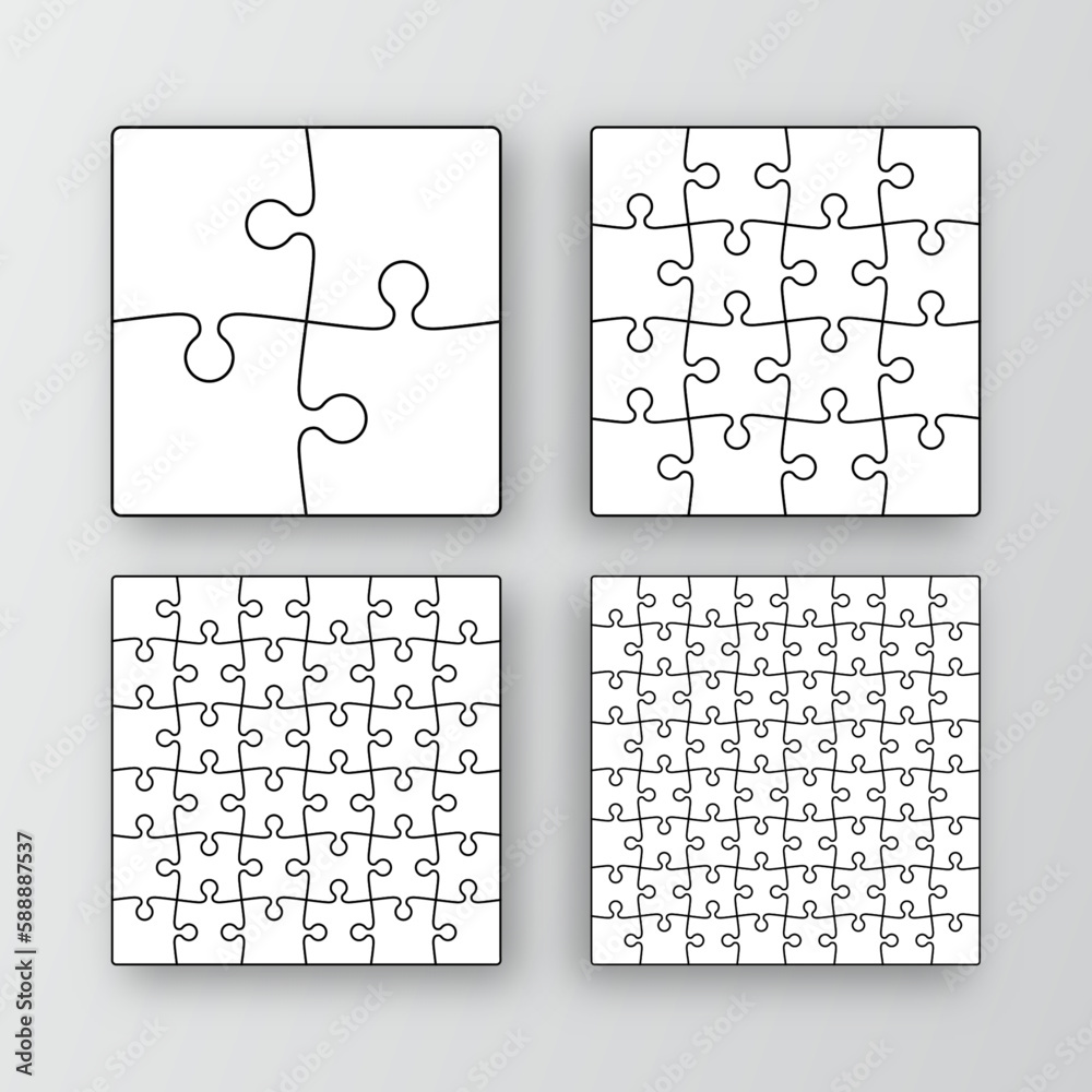 Puzzle grid set. Collection of different sizes jigsaw outline templates ...
