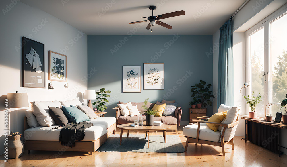 Photo of a cozy living room with comfortable furniture and a stylish ...