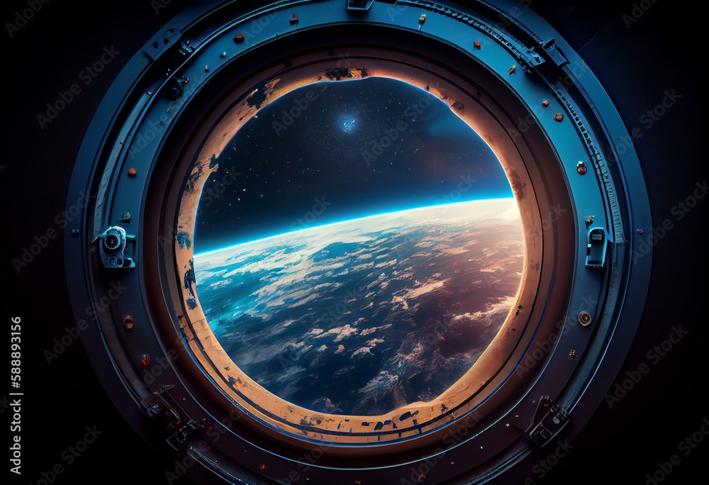 Earth can be seen from a porthole in the International Space Station's ...