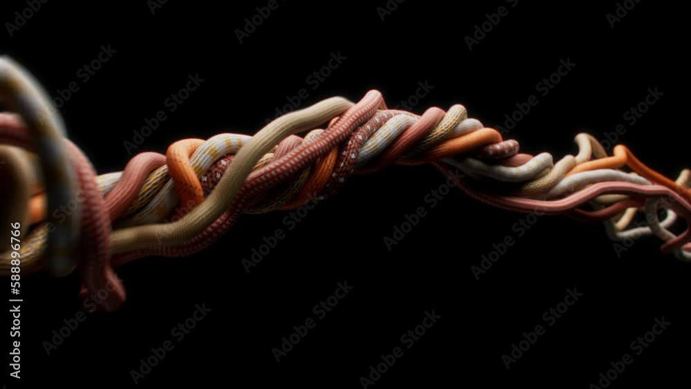 Abstract cord and rope and paracord animation. Tangling, complexity ...