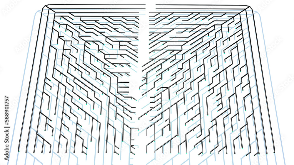 3d render. Abstract black wireframe on white bg. Ai growing geometric ...