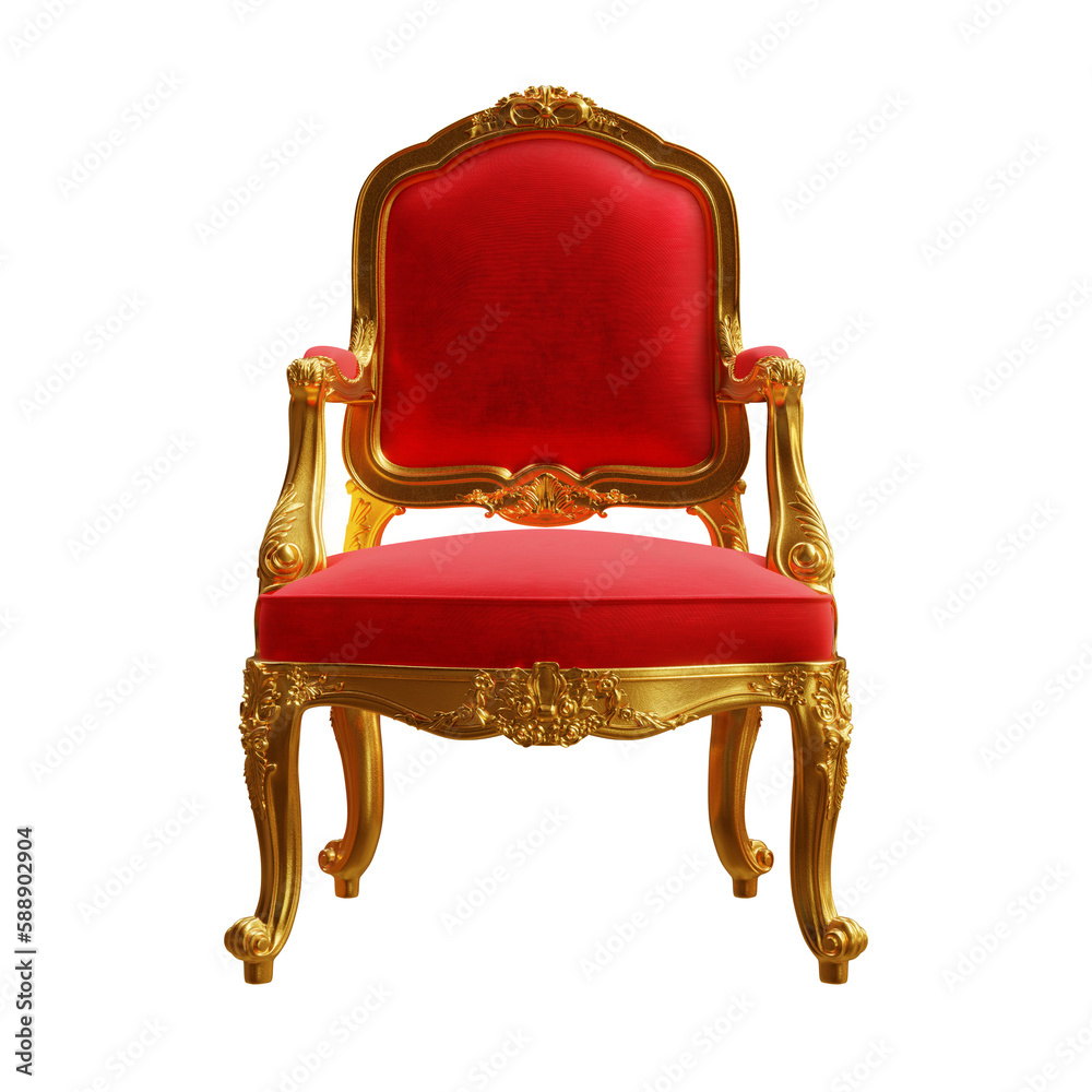 Classic golden baroque chair with red velvet upholstery isolated on ...