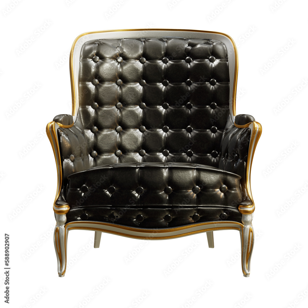 Black buttoned leather armchair isolated on transparent background. 3D ...
