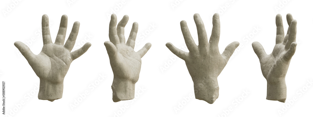 Sculpture fragment of a human hand from different angles isolated on ...