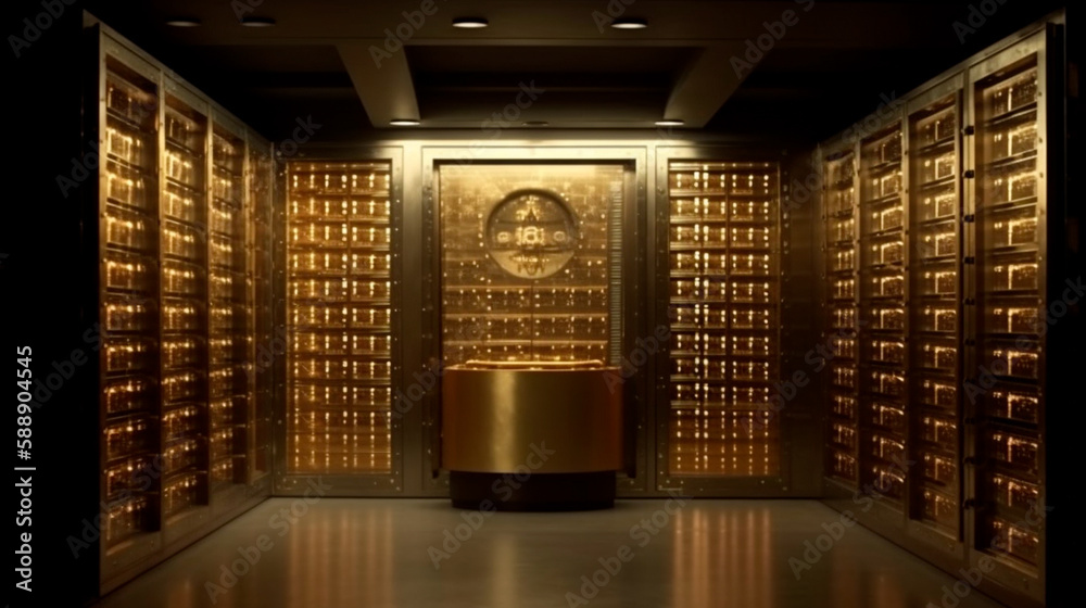 Bank vault with open door. Store Gold bar, inside in Gold vault money ...