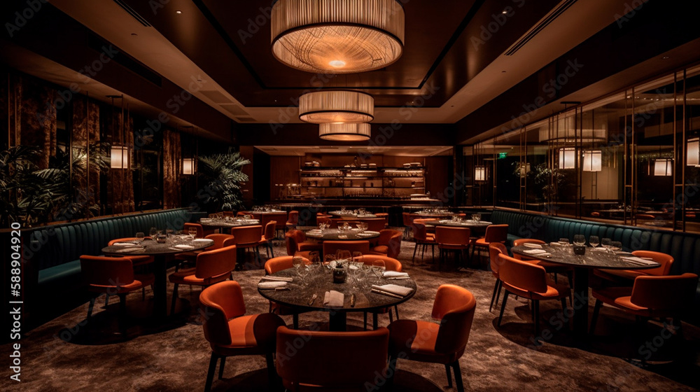 Dine in Style, Tables Ready at a Large Luxury Restaurant with Modern ...