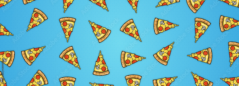 Cartoon pizza slices hand draw illustration texture pattern background ...