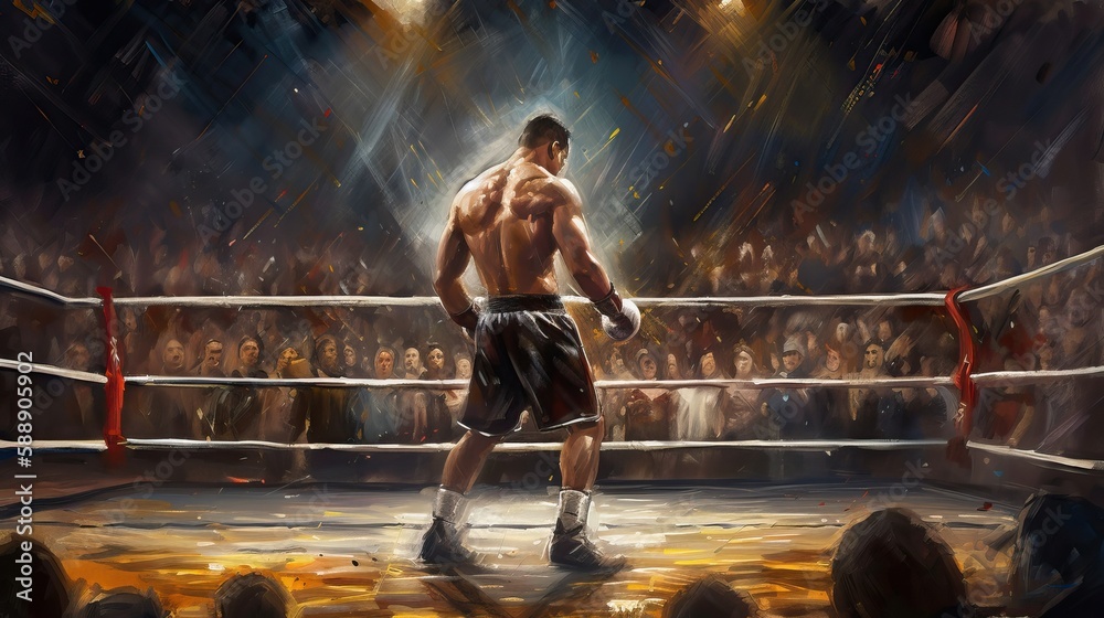 Underdog Boxer Standing Boxing Ring Oil Painting Courageous Fighter ...
