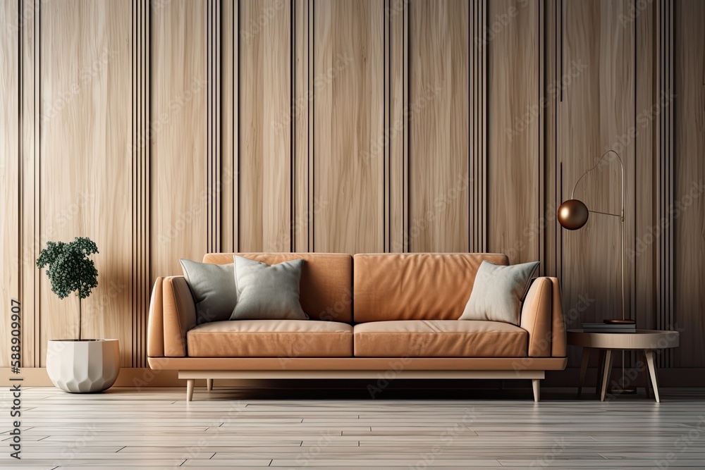 Sofa Background Texture Wood Floor Mockup Template. Generative AI Stock ...