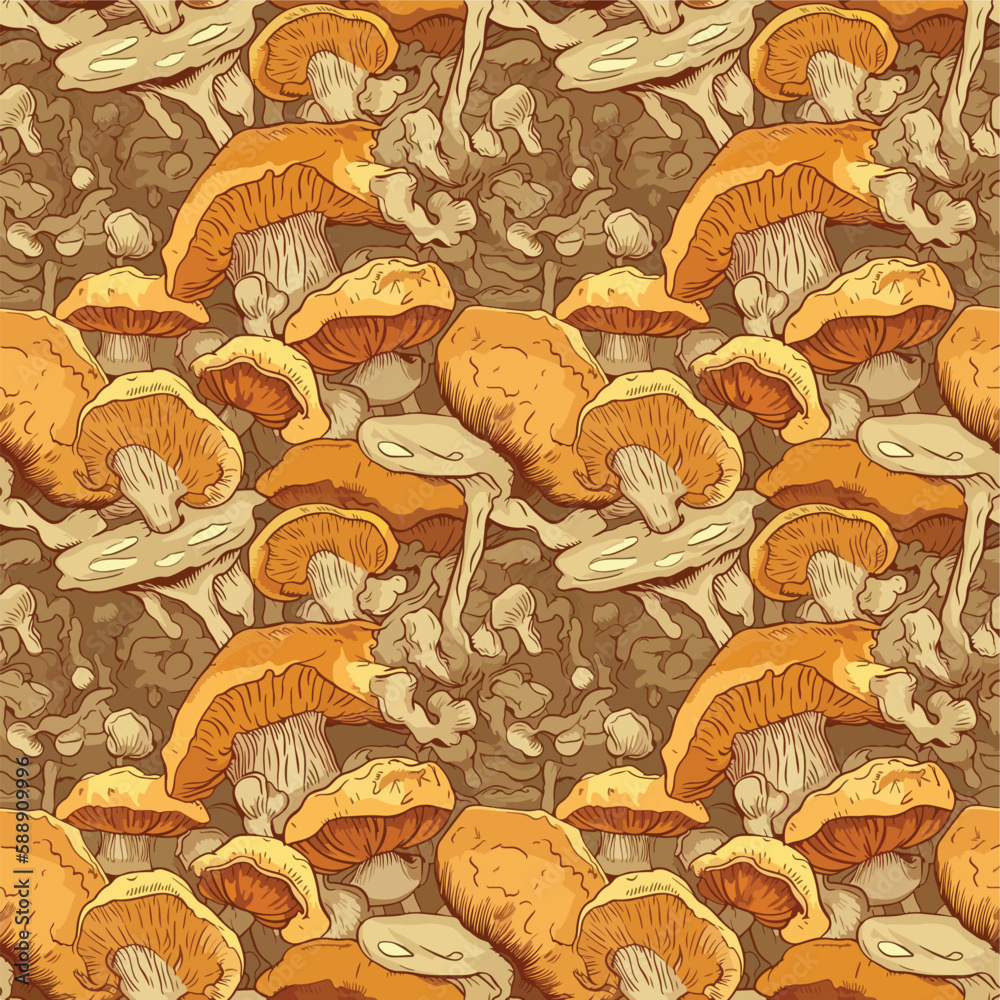 Cartoon style seamless repeatable mushroom fungi background vector ...