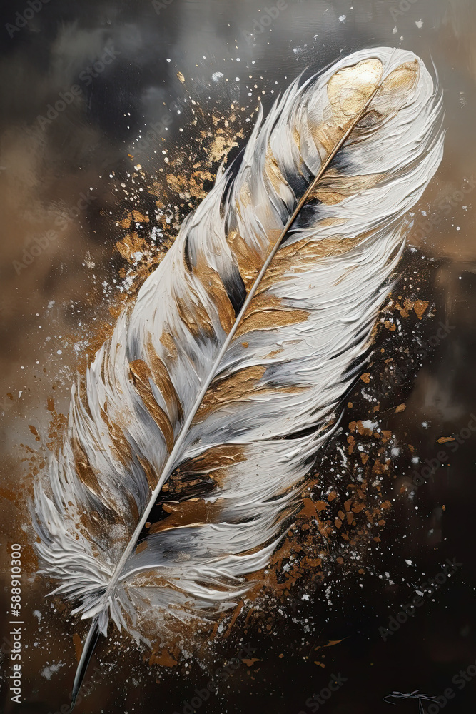 Golden feather digital painting with texture and details. Generative AI ...
