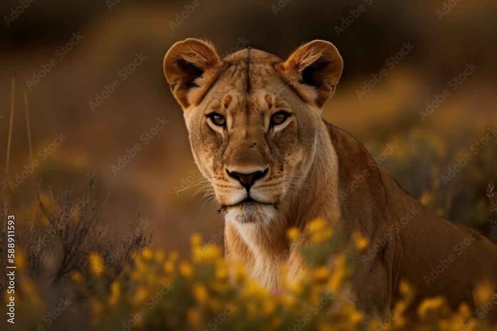 Beautiful lioness in nature in a natural habitat. AI generated, human ...