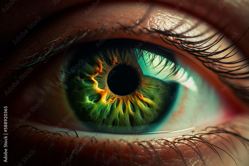 A beautiful realistic close-up of a human green eye, captured with ...