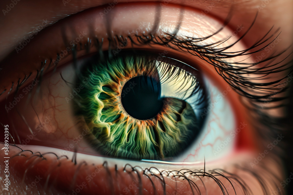 A beautiful realistic close-up of a human green eye, captured with ...