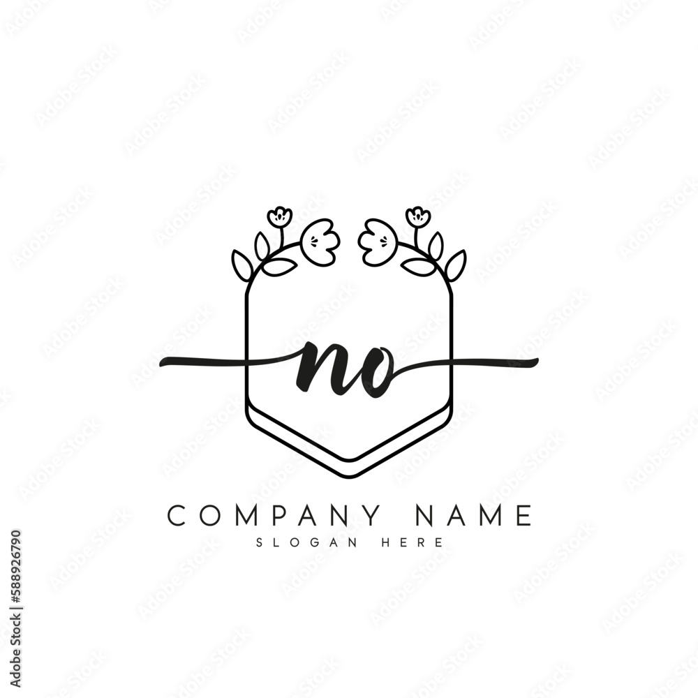 Handwriting letter NO logo design, beauty, fashion, wedding and floral ...