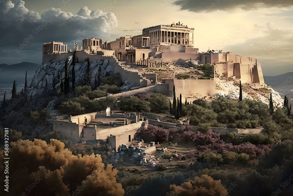 Fantasy Athens landmark Acropolis and the Odeon of Herodes Atticus ...
