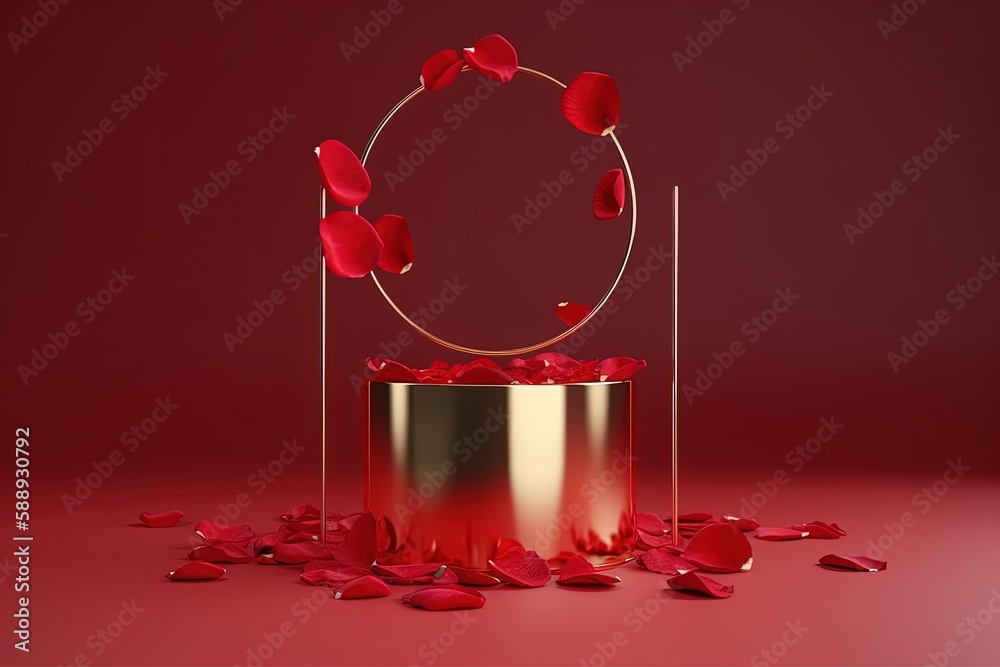 illustration for 3d podium display background red gold pedestal round ...