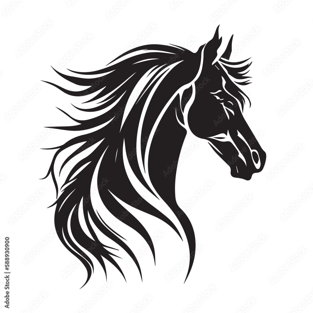 Beautiful head face mascot of horse stallion. black white line art ...