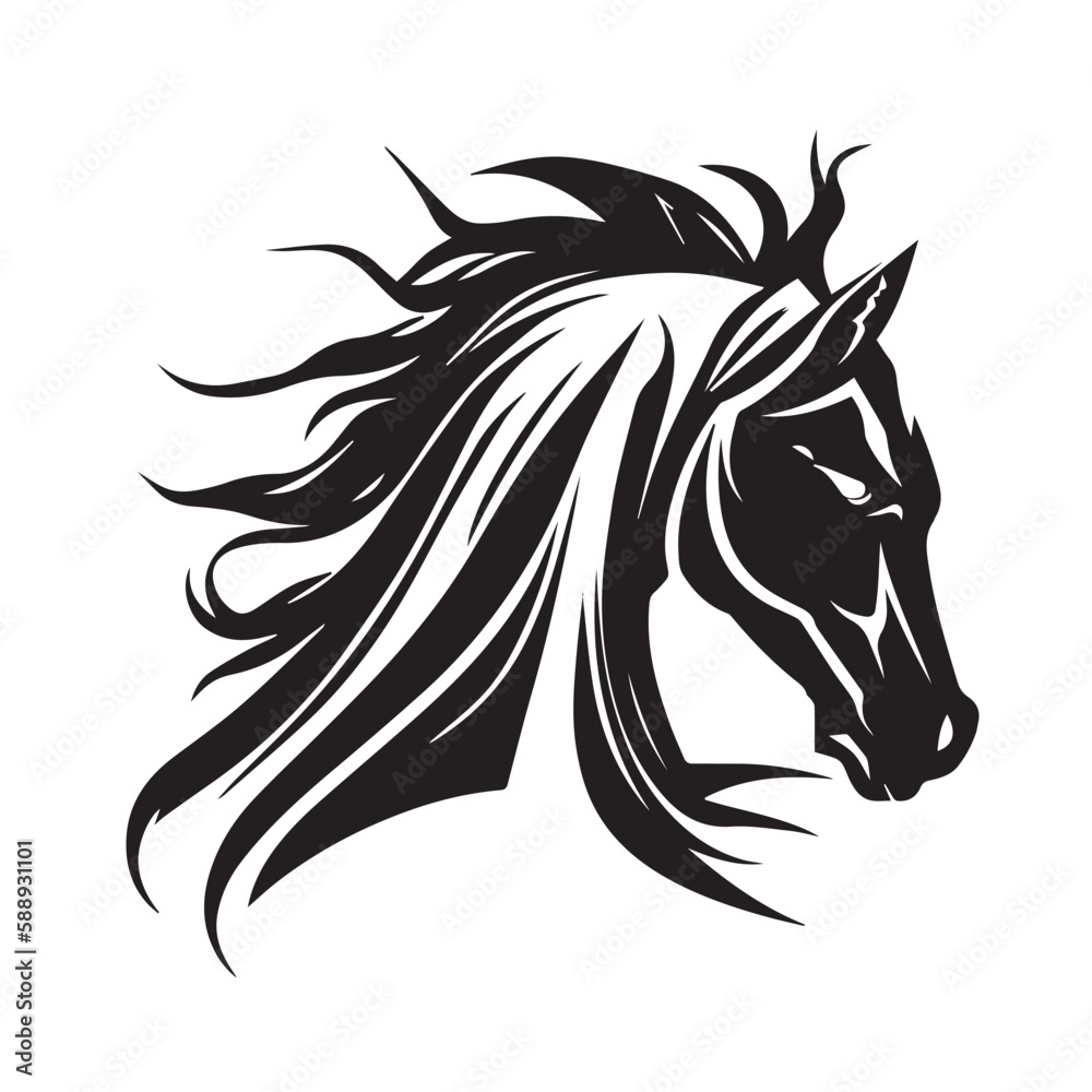 Beautiful head face mascot of horse stallion. black white line art ...