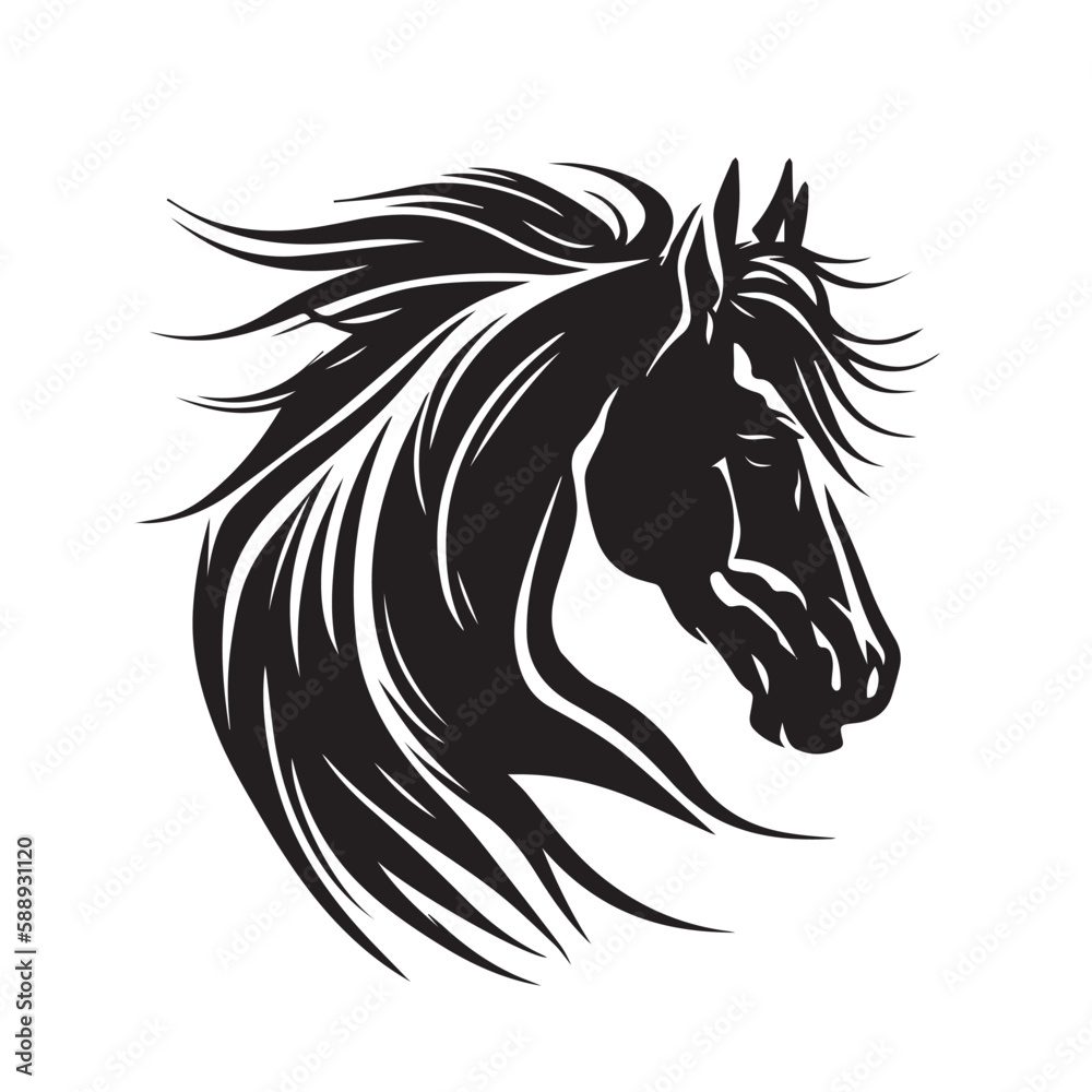 Beautiful head face mascot of horse stallion. black white line art ...