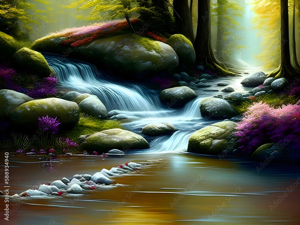 artificial intelligence generated painterly image of the slow exposure ...