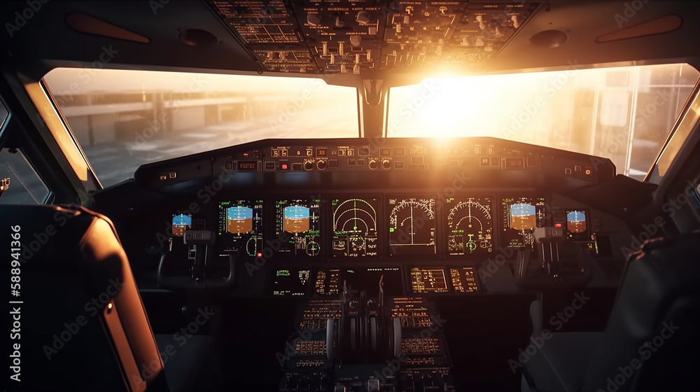 Flight Simulator Commercial Plane Cockpit airplane view of a commercial ...