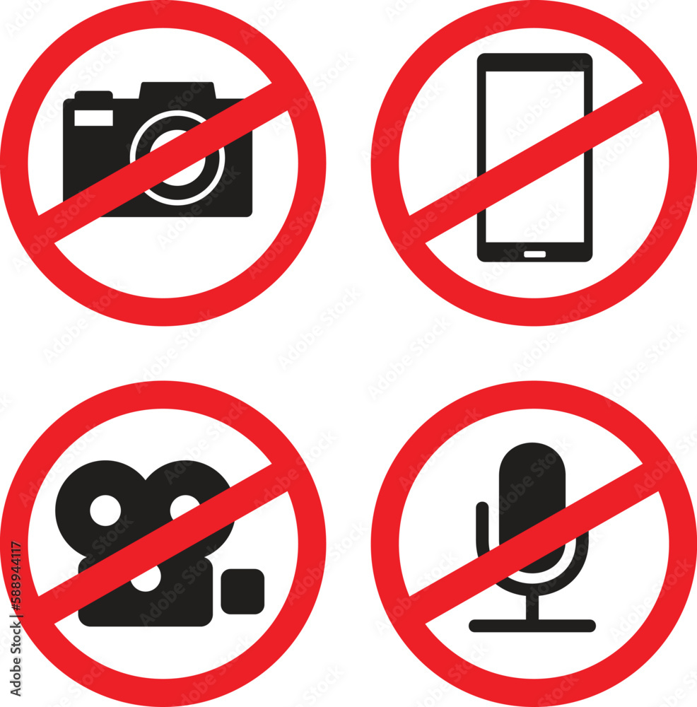 Stop Photographing, Video and Audio Recording Warning Sign Collection ...