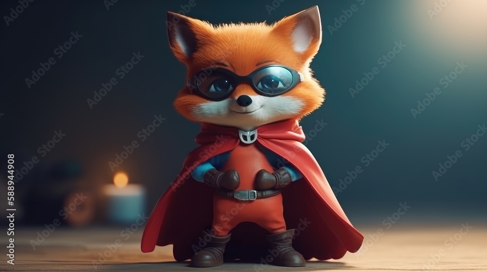 cute fox superhero cartoon. Created with Generative AI. Stock ...